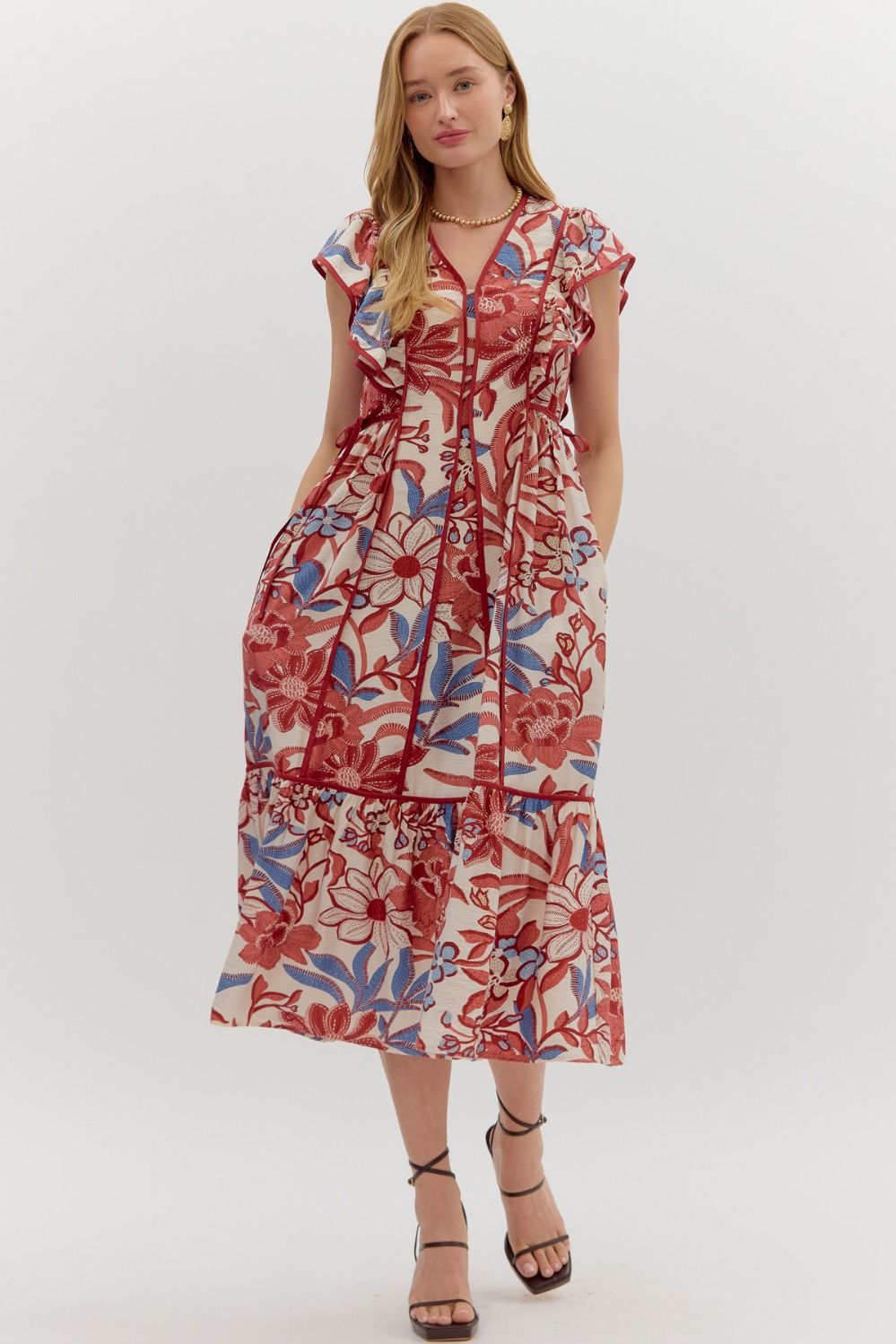 Botanical Flutter Sleeve Midi Dress – Salty Chic Boutique