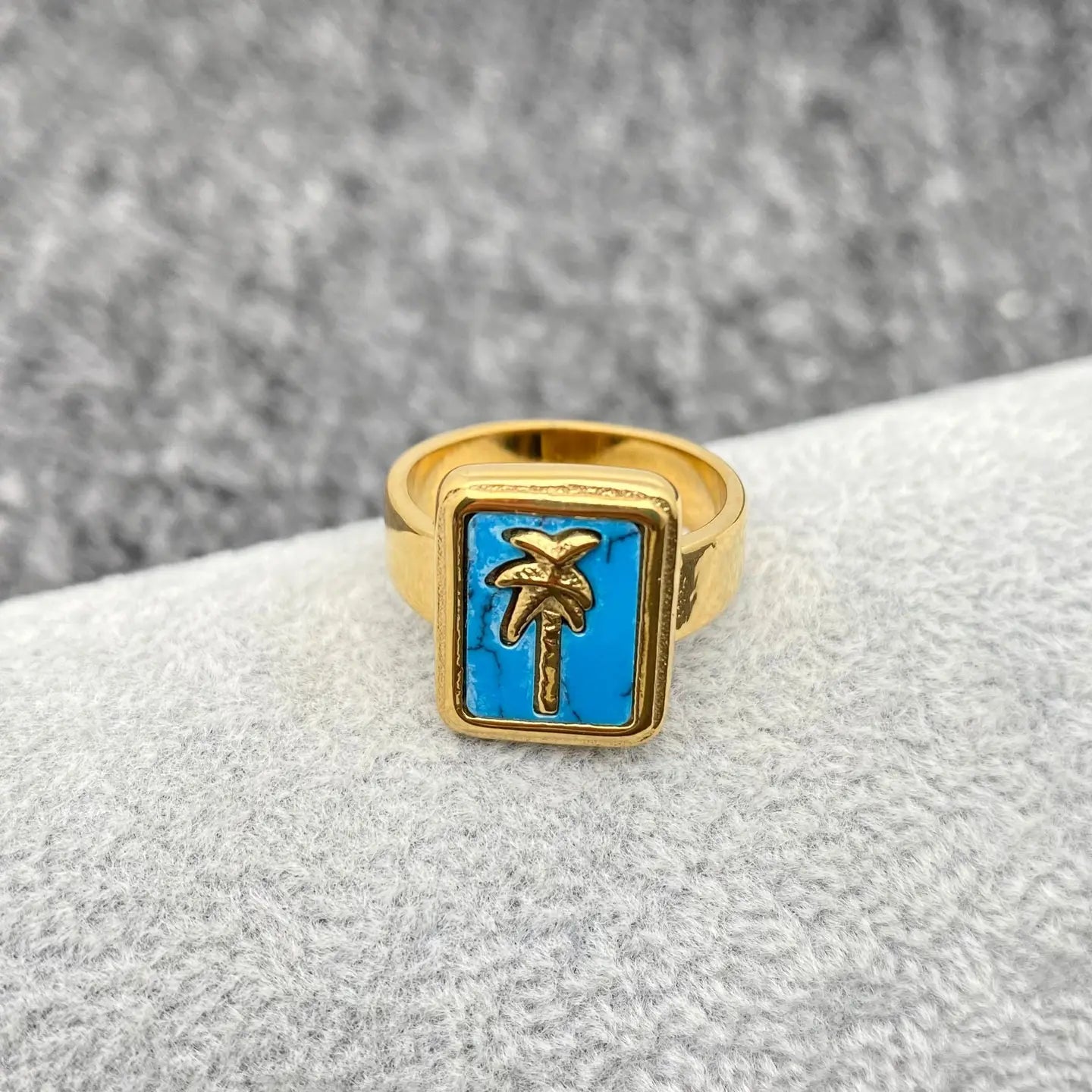 Inlaid Stone 18K Gold Plated Stainless Steel Coconut Tree Ring – Salty ...